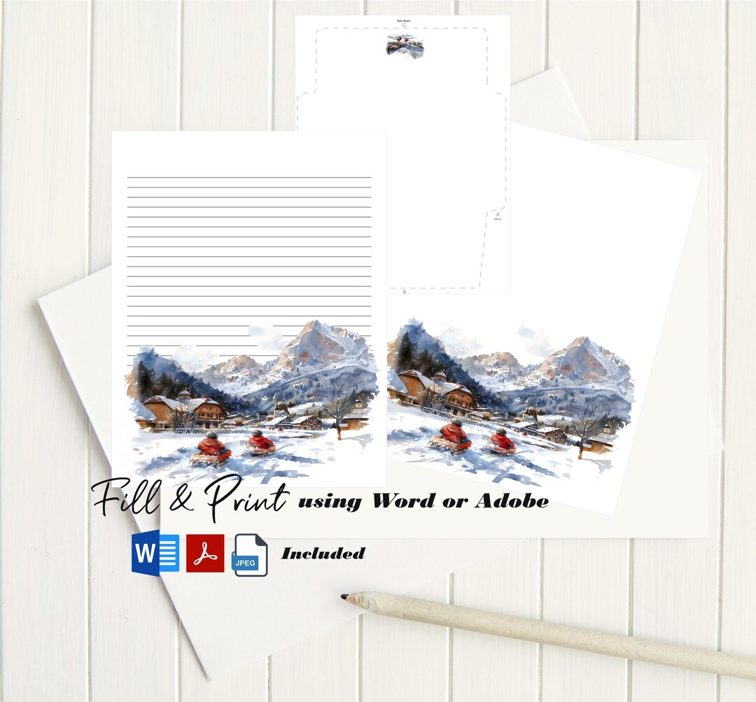 Sleigh Ride Stationery 8.5x11 Sta-11/winter Digital Paper/printable ...