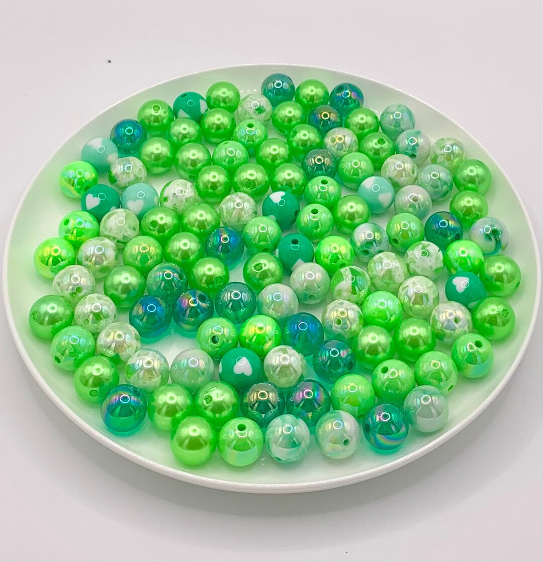 16mm Green Gumball Bead Mix Bubblegum Beads Gumball Beads 16mm Beads ...