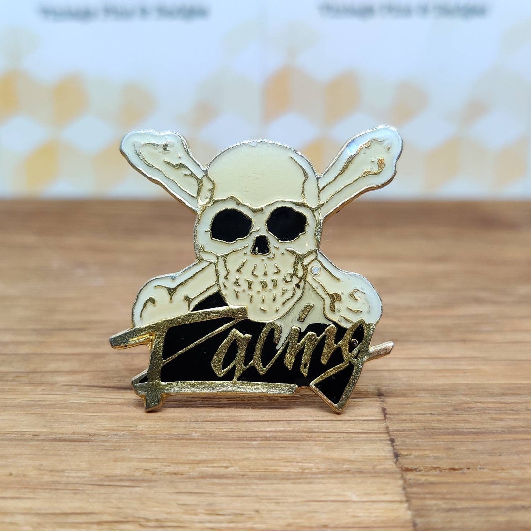 Racing Skull and Cross Bones Biker Pin Badge - Etsy