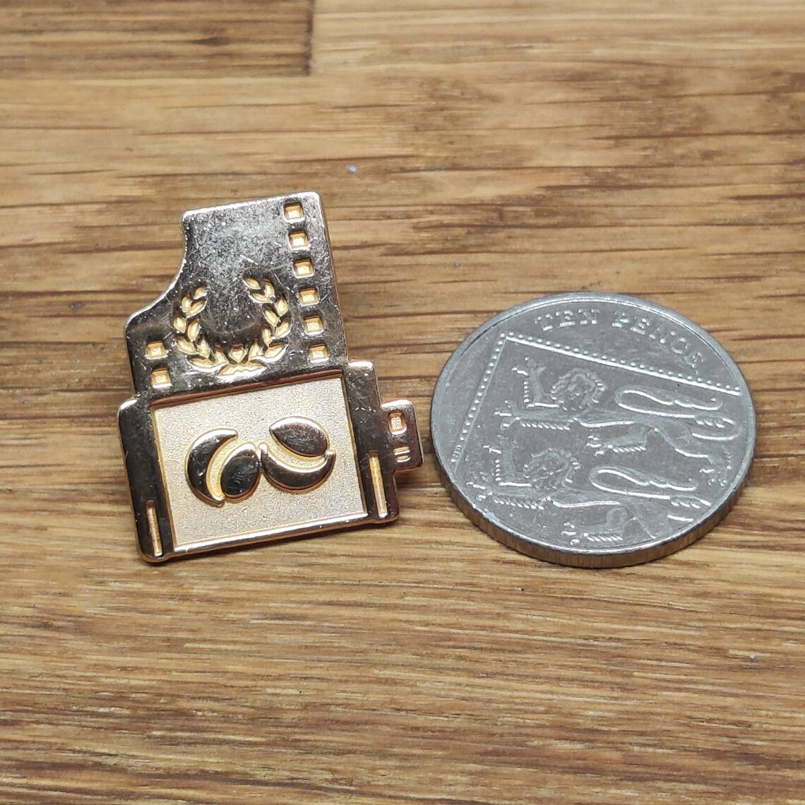 Gold tone roll film lapel pin badge Vintage collectable retro | Etsy