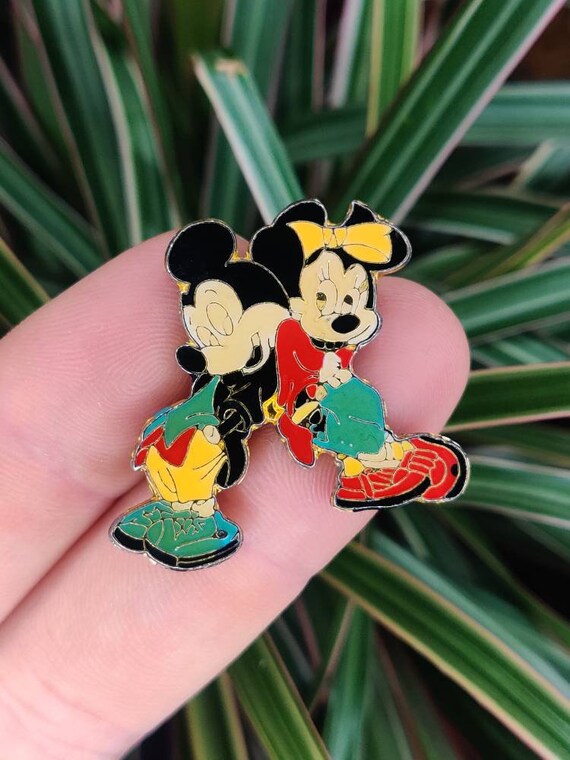 Mickey And Minnie Mouse Vintage Enamel Lapel Pin Gem