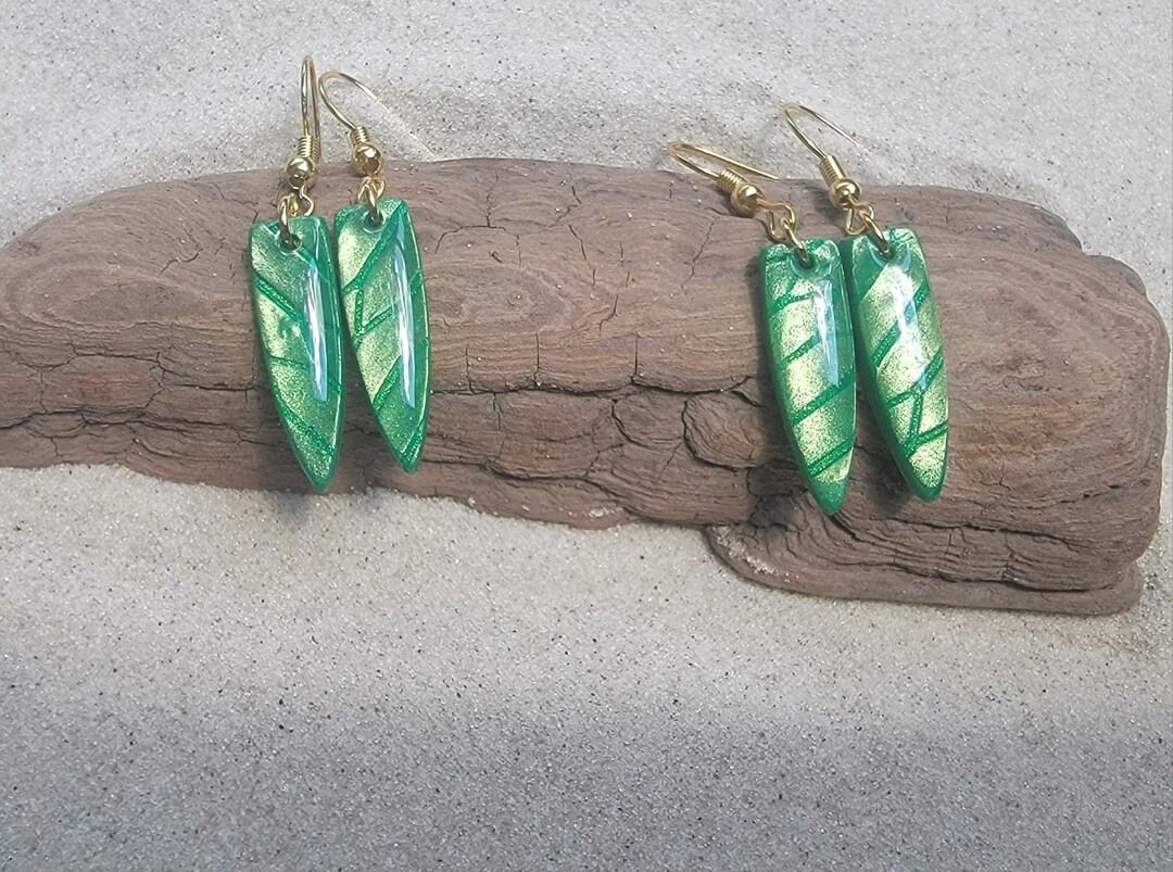 Metallic Green Polymer Clay Dagger Earrings -- Lightweight Handmade ...