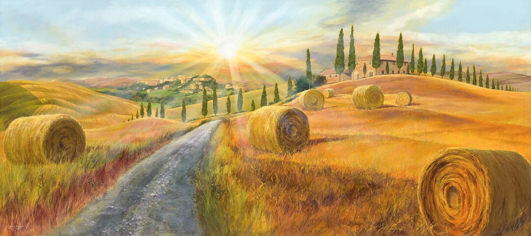 Italian Landscape Painting, Camerino Italy, Countryside, Villa, Harvest ...