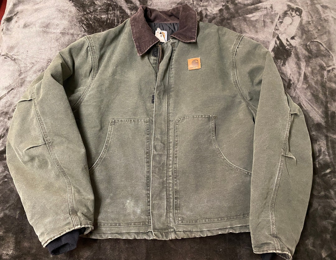 VTG Carhartt J22 Canvas/quilt Lined Moss-green Jacket - Etsy