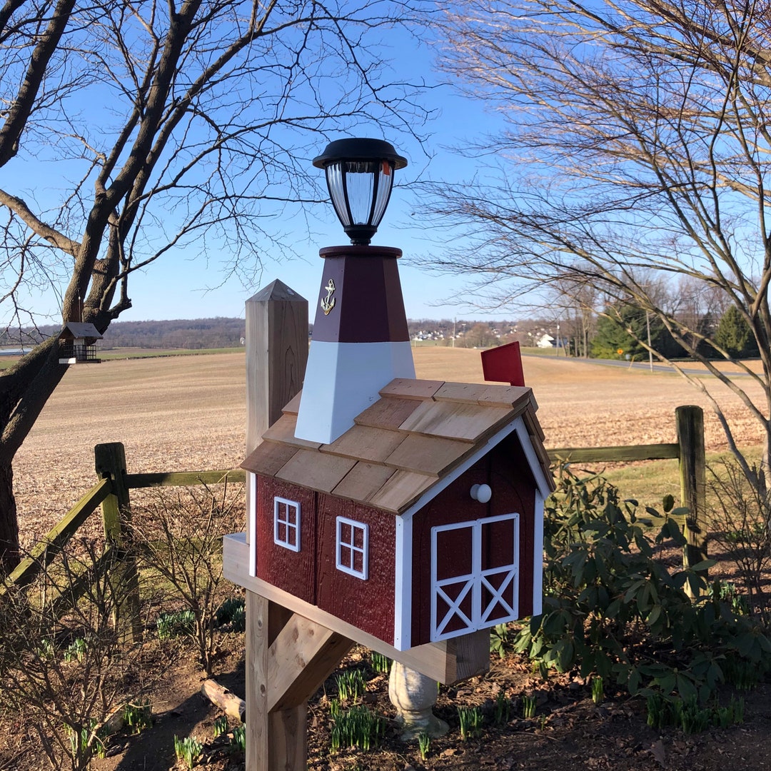 Barnegat Lighthouse Mailbox | Wooden Mailbox | Solar Lighthouse | K0009 ...