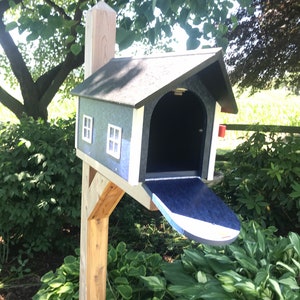 Navy Blue and White Mailbox | Barn Mailbox | Made From Durable Poly ...
