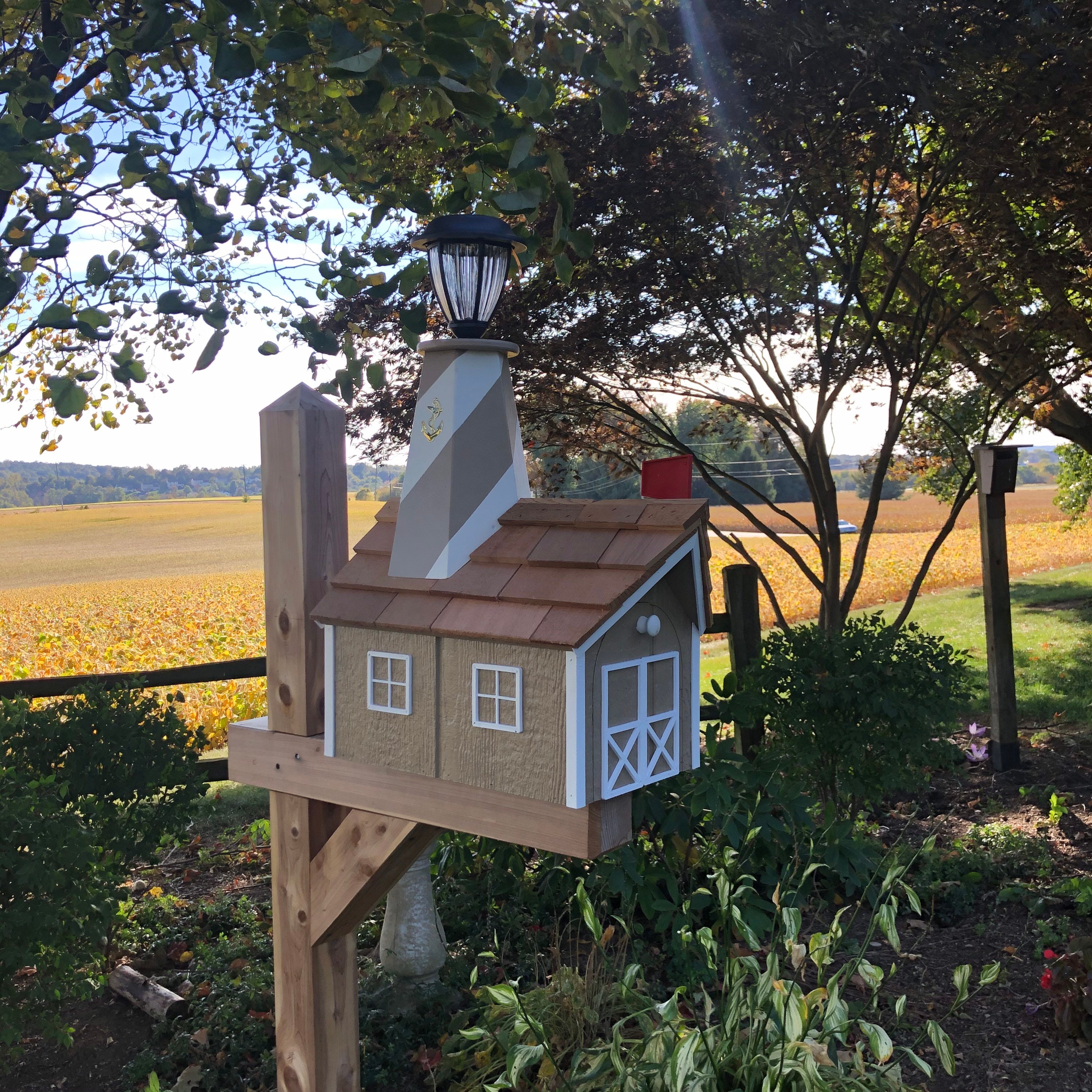 Wooden Mailbox With Solar Lighthouse Amish Made Wooden - Etsy
