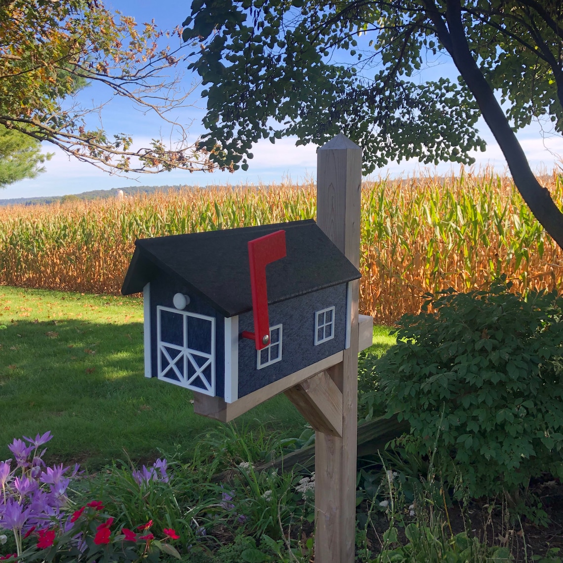 Navy Blue and White Mailbox Barn Mailbox Made From Durable | Etsy