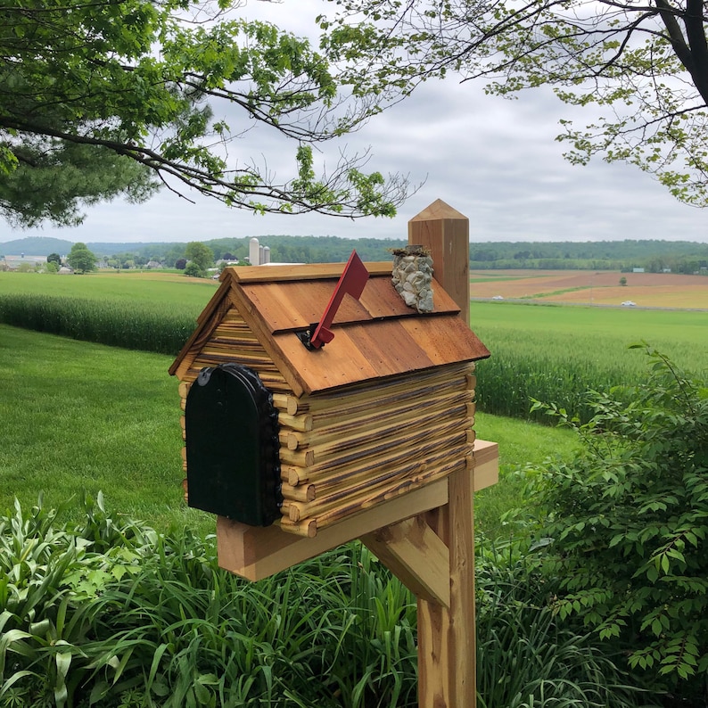Log Cabin Mailbox With Cedar Shake Roof and Stone Chimney - Etsy