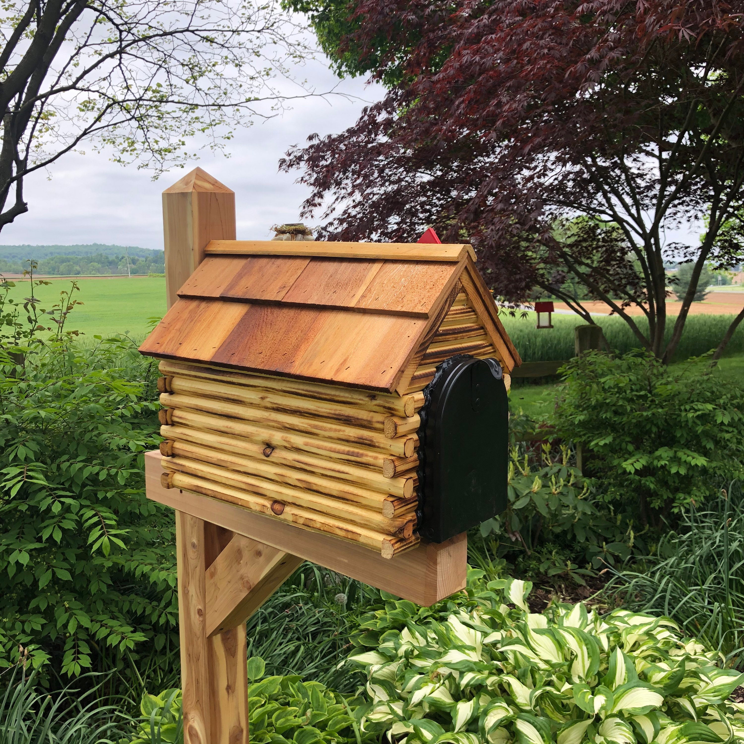 Log Cabin Mailbox With Cedar Shake Roof and Stone Chimney | Metal Box ...