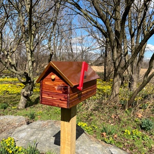 Varnished Cedar Log Cabin Mailbox With Copper Sheeting Roof | Metal Box ...