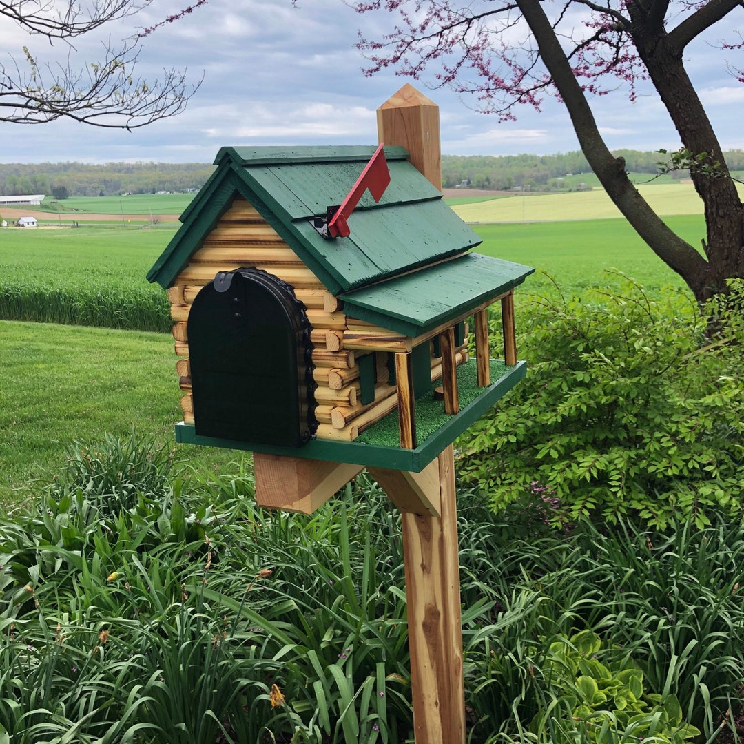 Log Cabin Mailbox With Cedar Roof | Wooden Mailbox | Amish Made | CL620 ...