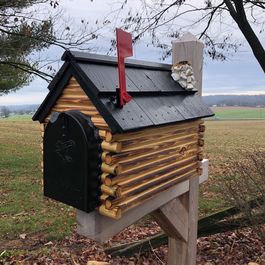 Wooden Mailbox With Cedar Shake Roof and Stone Chimney | Metal Mailbox ...