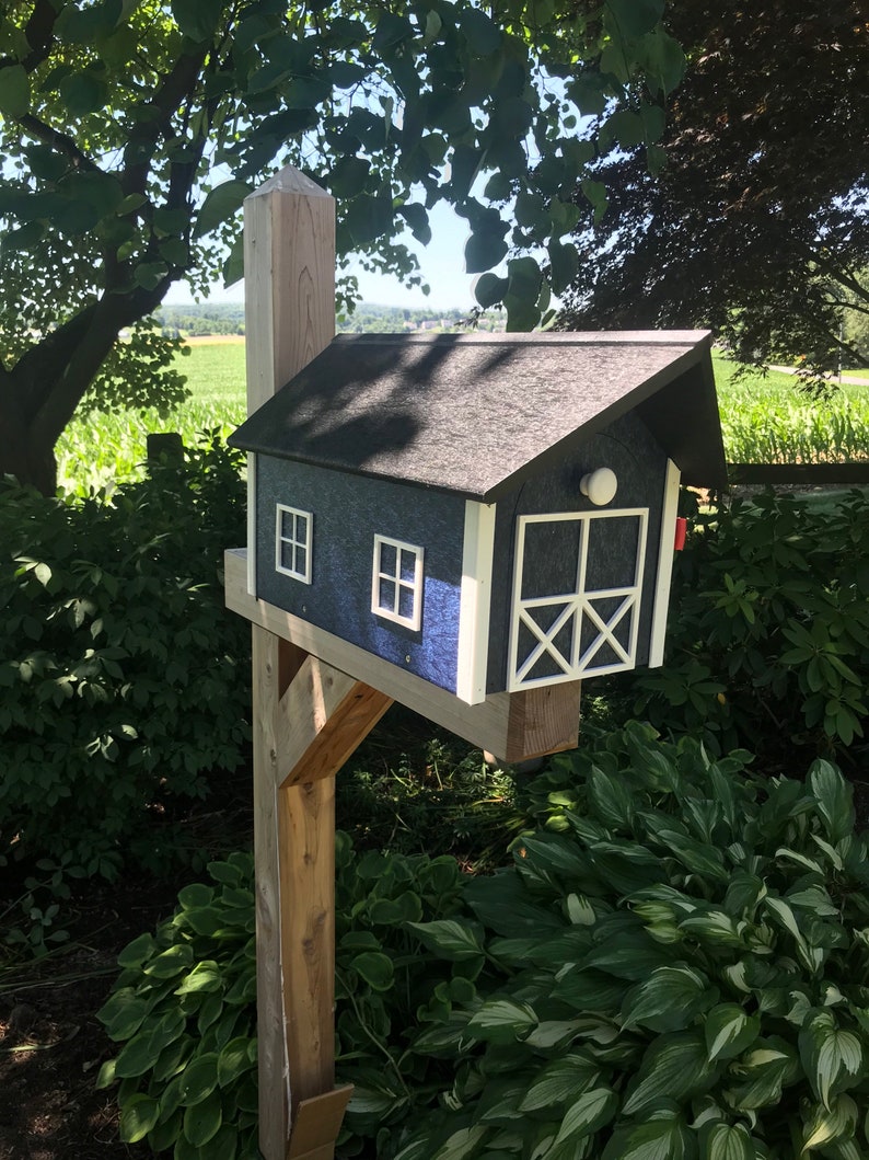 Navy Blue and White Mailbox Barn Mailbox Made From Durable | Etsy