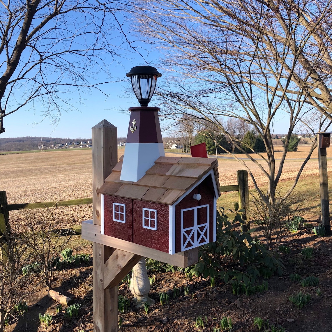 Barnegat Lighthouse Mailbox Wooden Mailbox Solar - Etsy