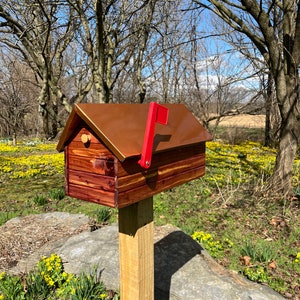 Varnished Cedar Log Cabin Mailbox With Copper Sheeting Roof | Metal Box ...