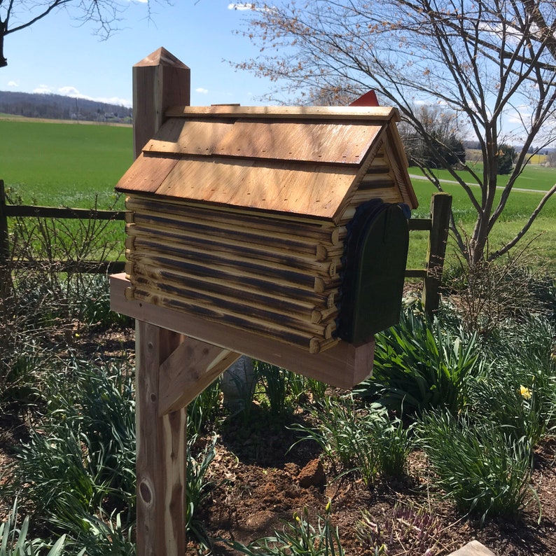 Log Cabin Mailbox With Cedar Shake Roof and Stone Chimney | Metal Box ...