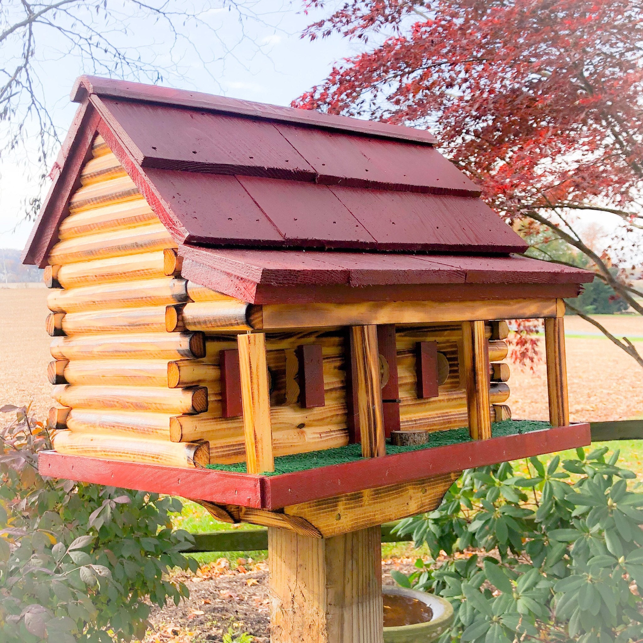 Log Cabin Birdhouse With Front Porch Large Birdhouse Amish - Etsy