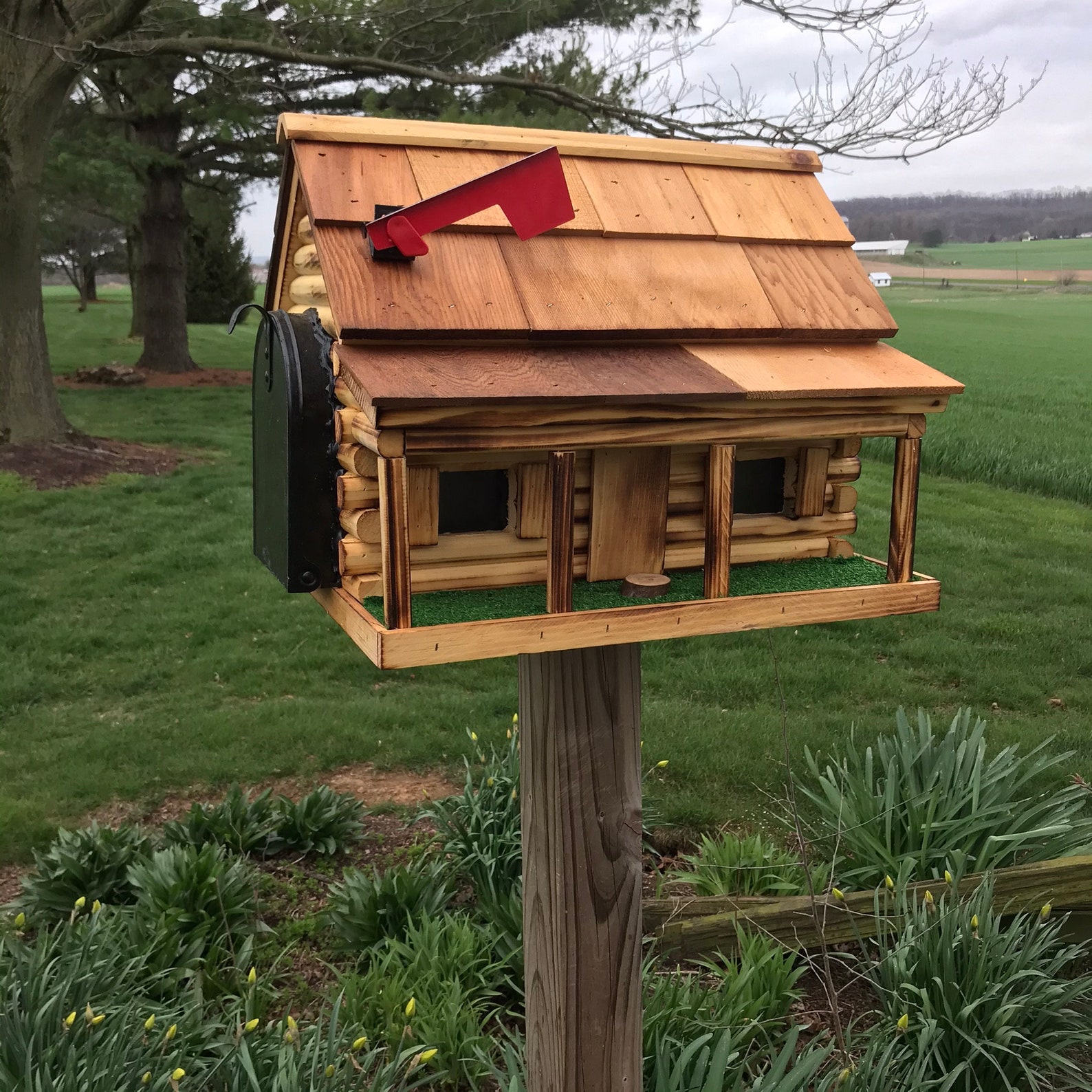 Log Cabin Mailbox With Cedar Roof Multiple Colors Available - Etsy