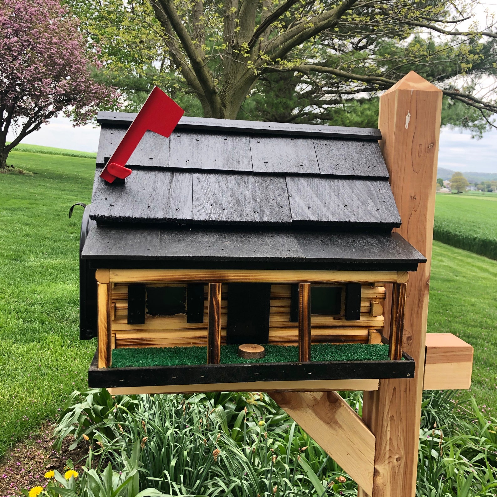 Log Cabin Mailbox With Cedar Roof Multiple Colors Available - Etsy