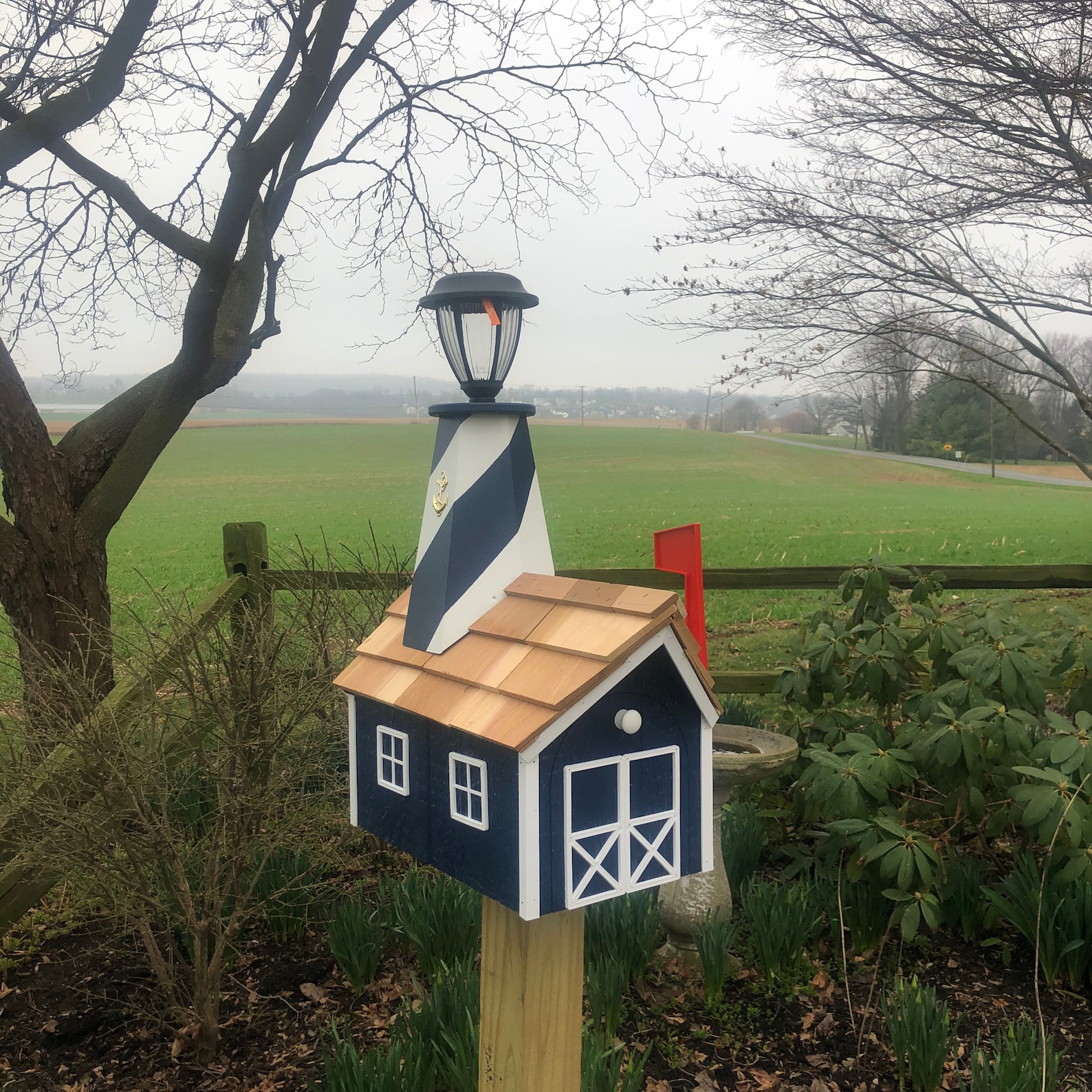 Wooden Country Mailbox With Solar Lighthouse Unique Rustic - Etsy