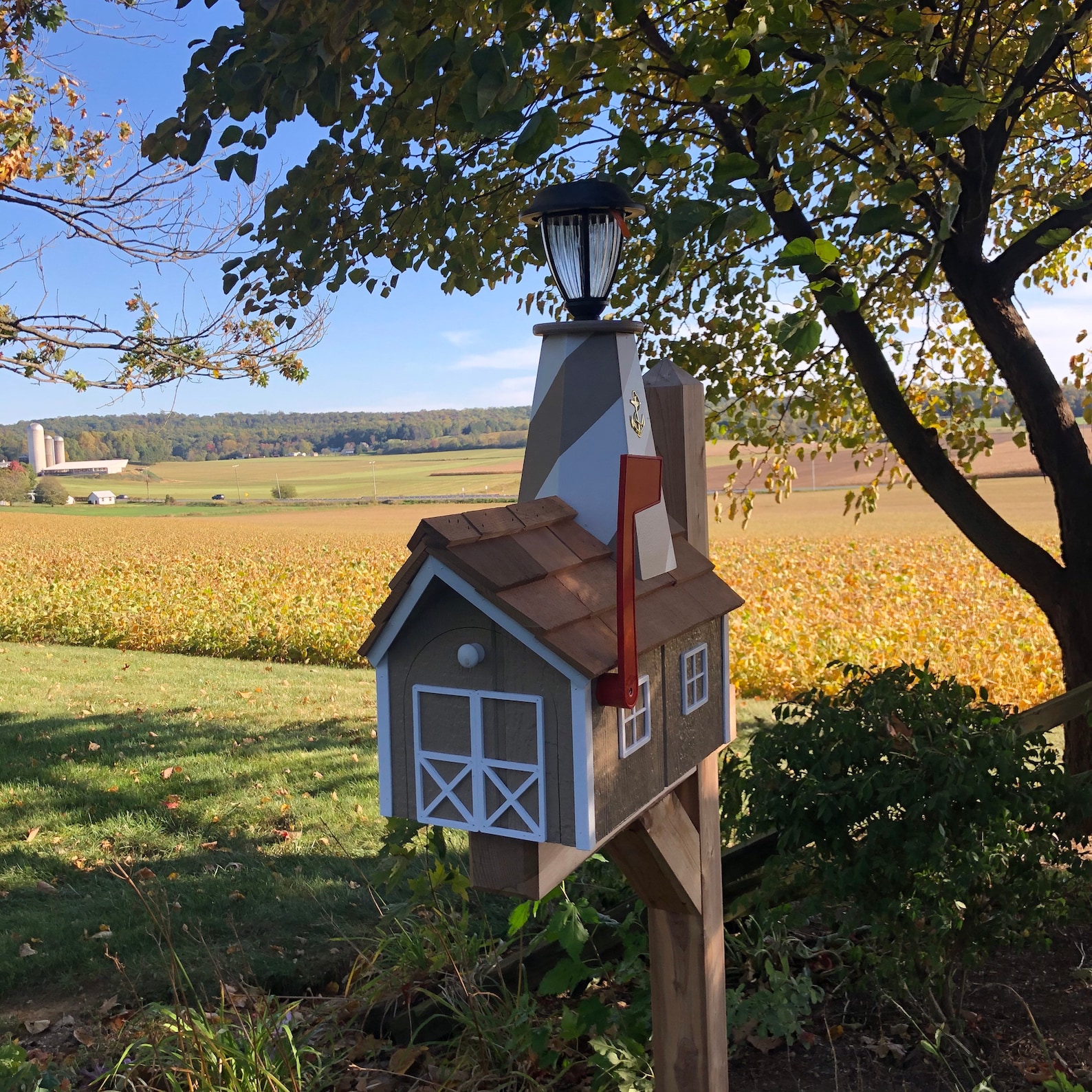 Wooden Mailbox With Solar Lighthouse | Amish Made Wooden Mailbox ...