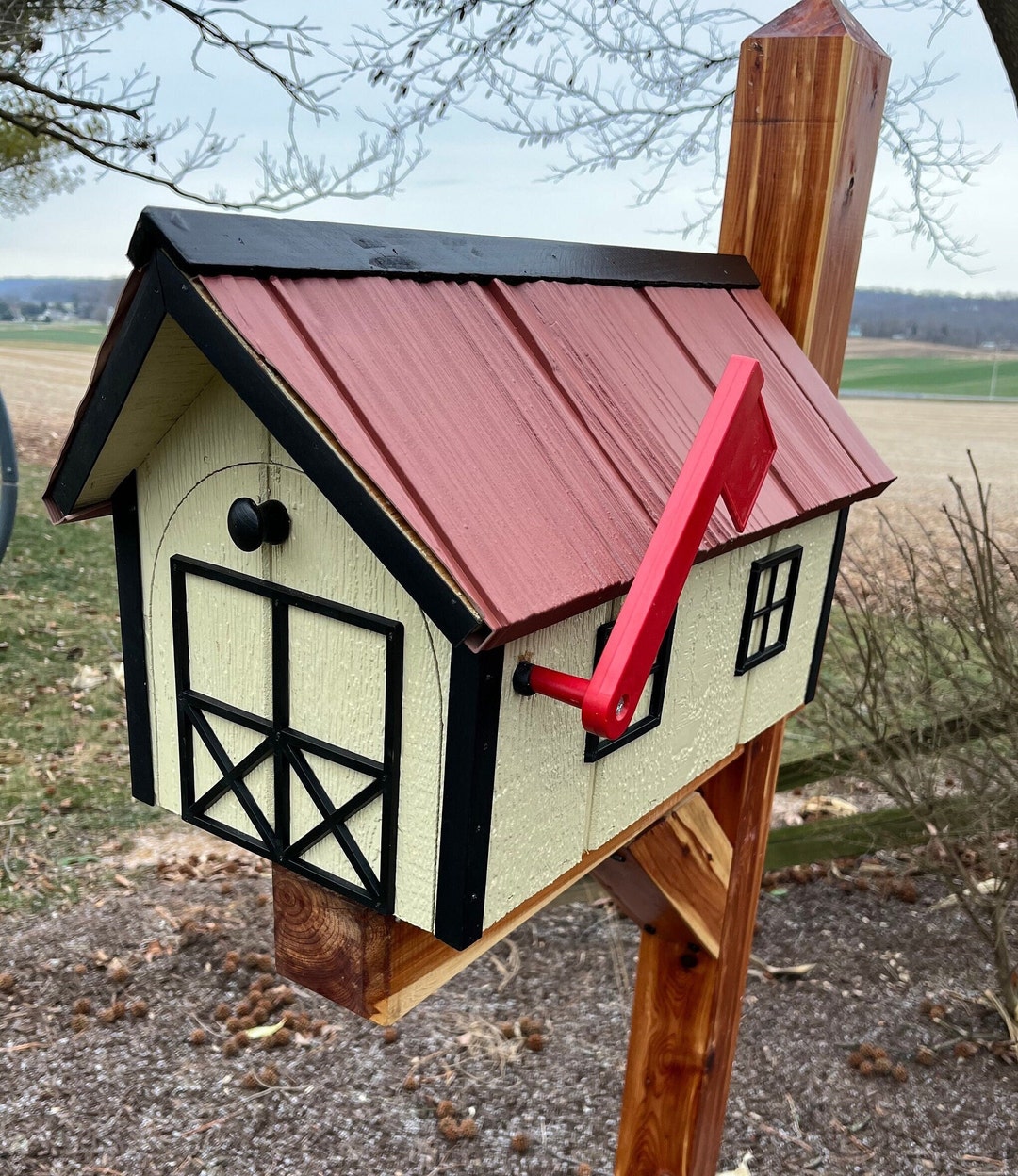 Wooden Barn Mailbox With a Durable Vinyl Shake Roof Amish Made Unique ...