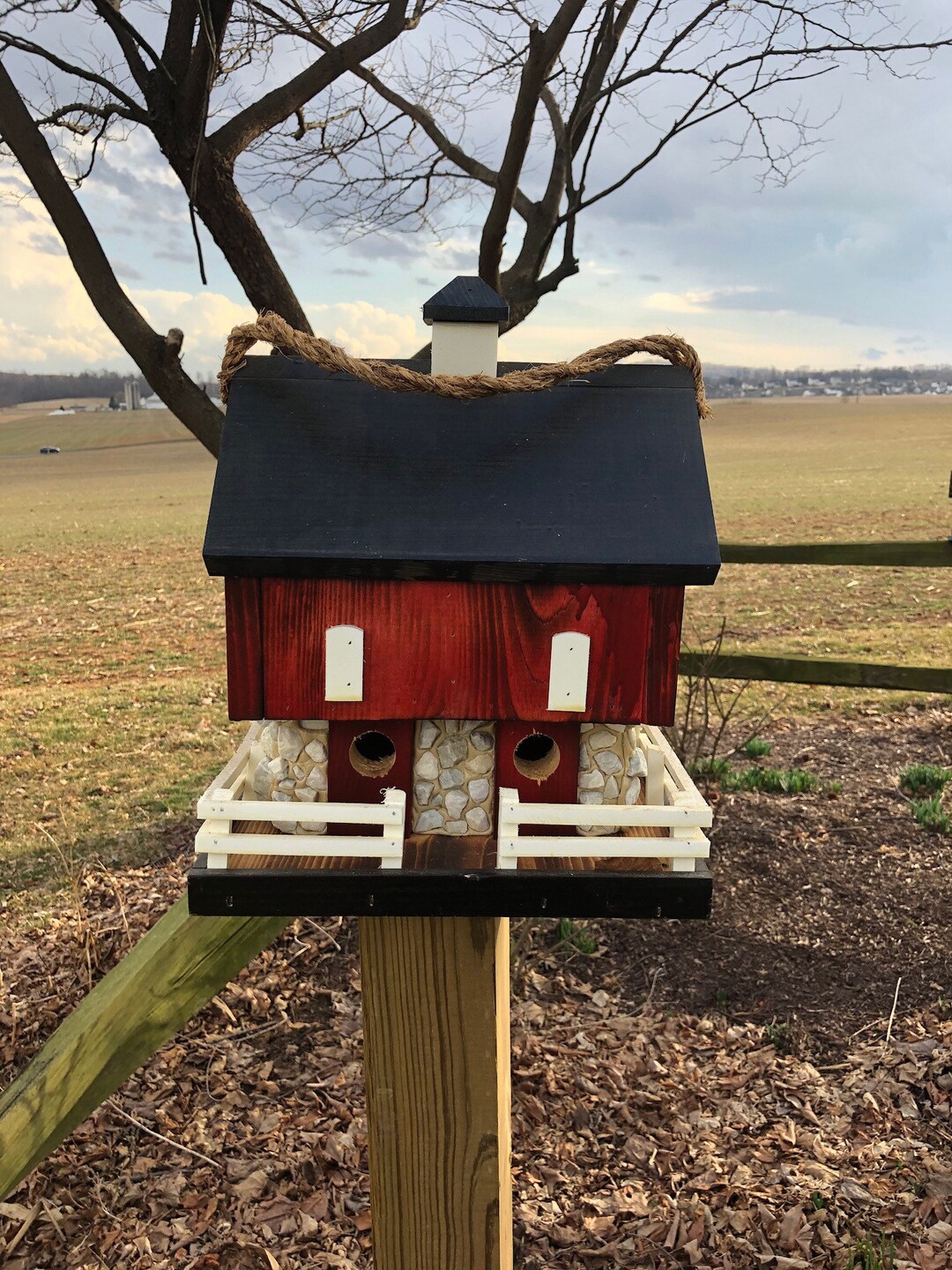 Barn Style Birdhouse Amish Made Wooden Birdhouse With Two - Etsy