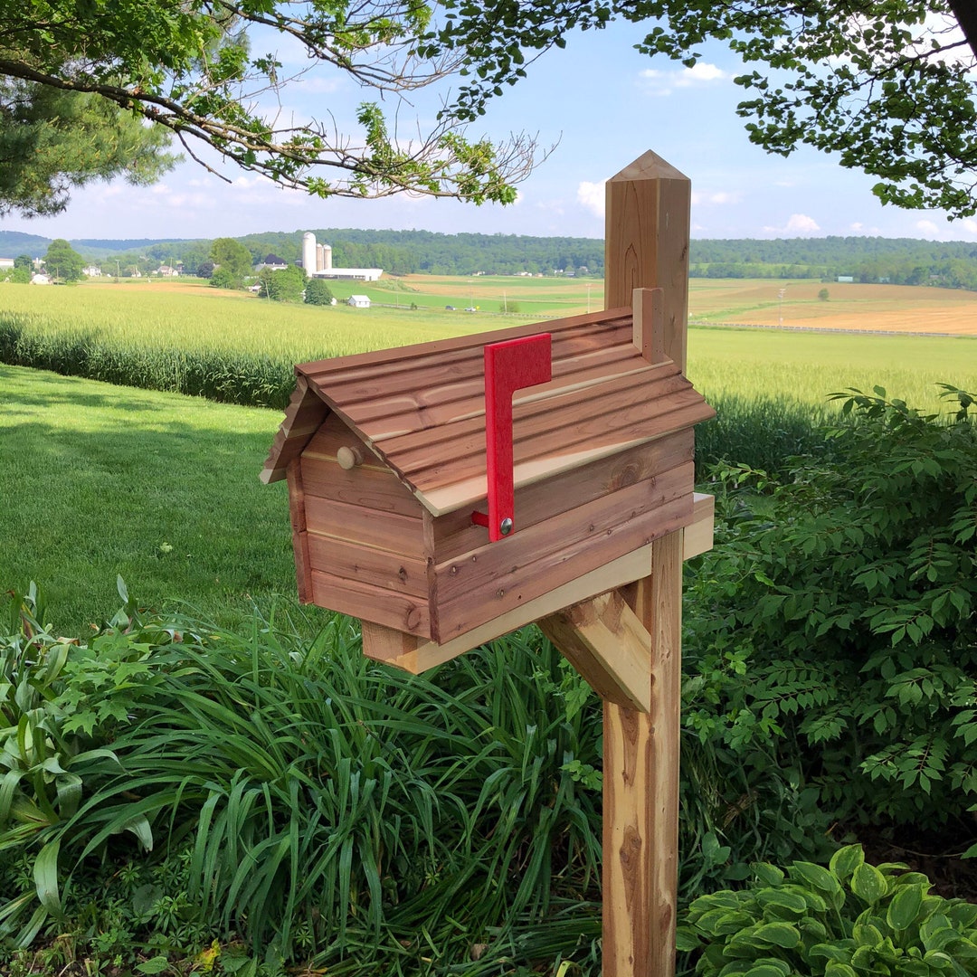 The Stone Bridge Cedar Mailbox | Cedar Log Cabin Mailbox | Metal Box ...