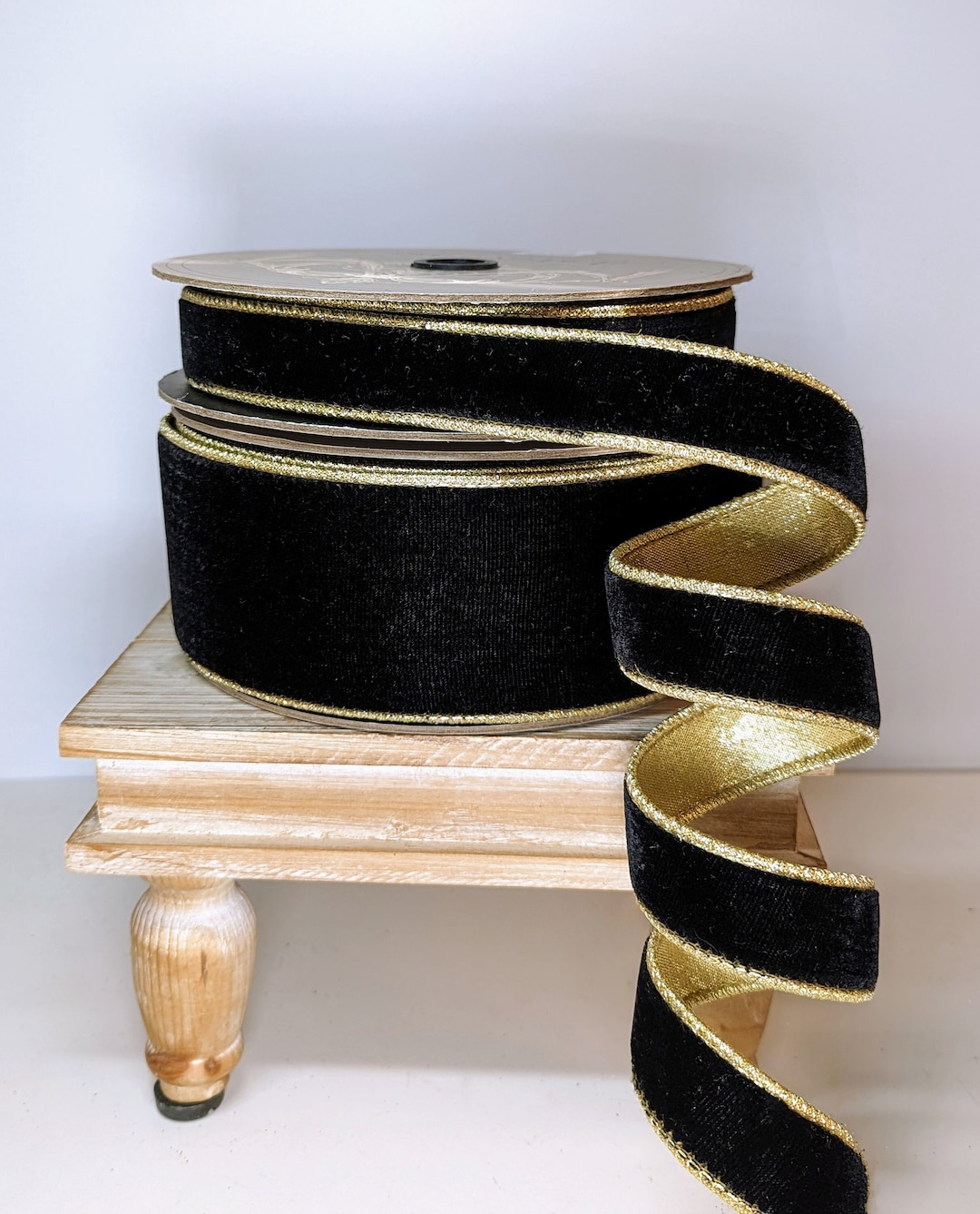 1 & 2. 5 Black Velvet Ribbon W/metallic Gold Trim - Etsy