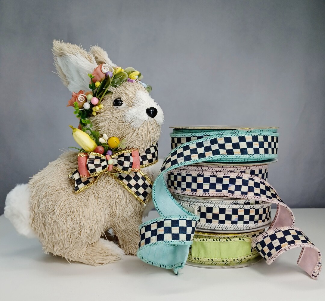 1 & 2.5 Pastel Courtly Check Ribbon, Bunny W/courtly Check Accents ...