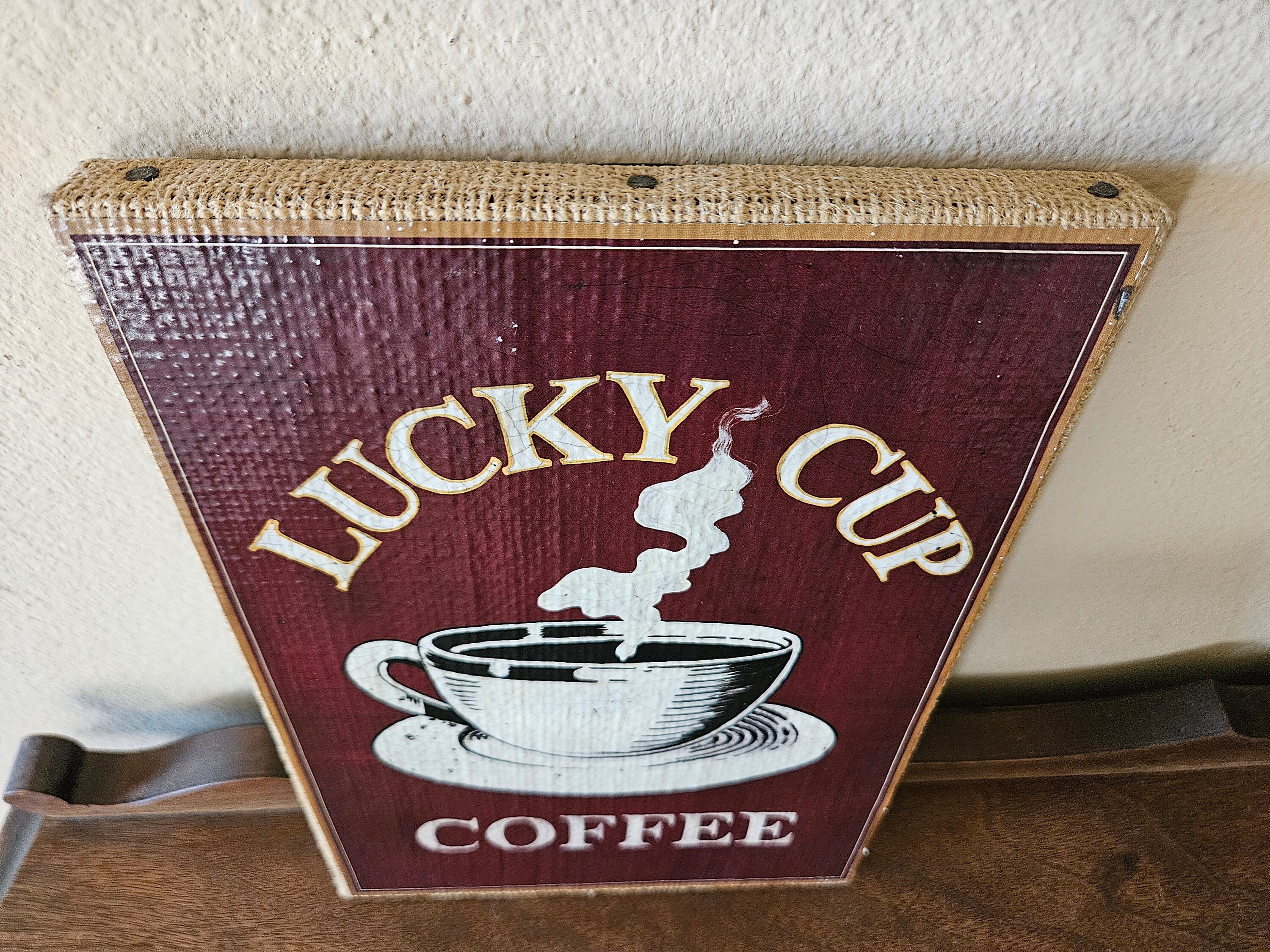 Vintage Small Lucky Cup Coffee Wall Sign on Burlap Backing - Etsy