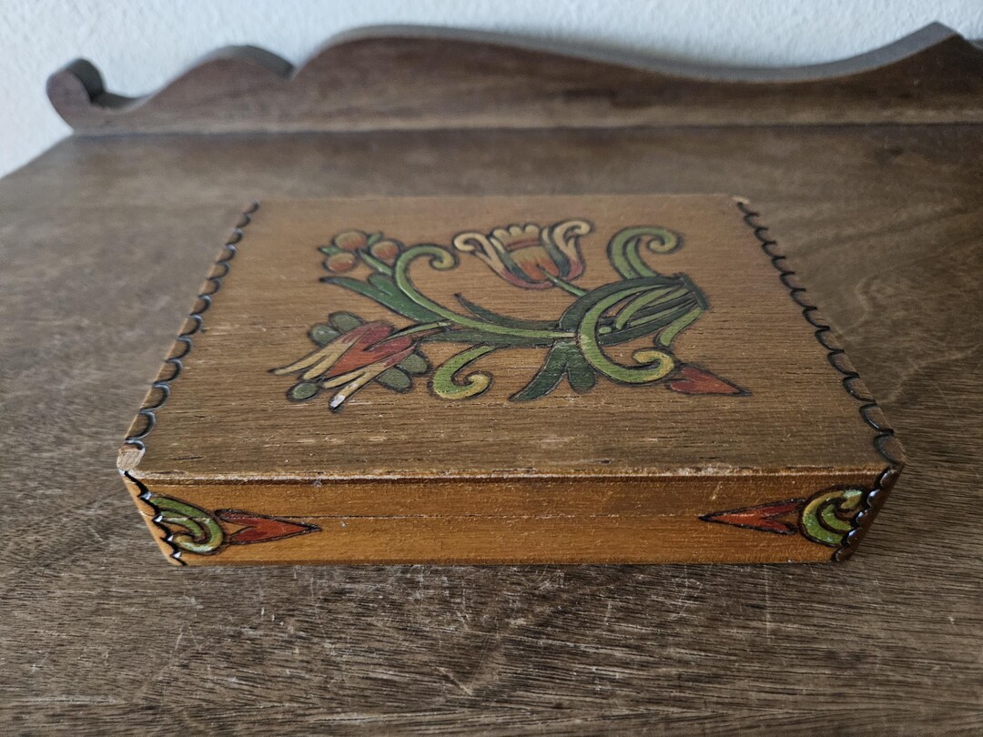 Small Wooden Polish Trinket Box With Floral Design - Etsy