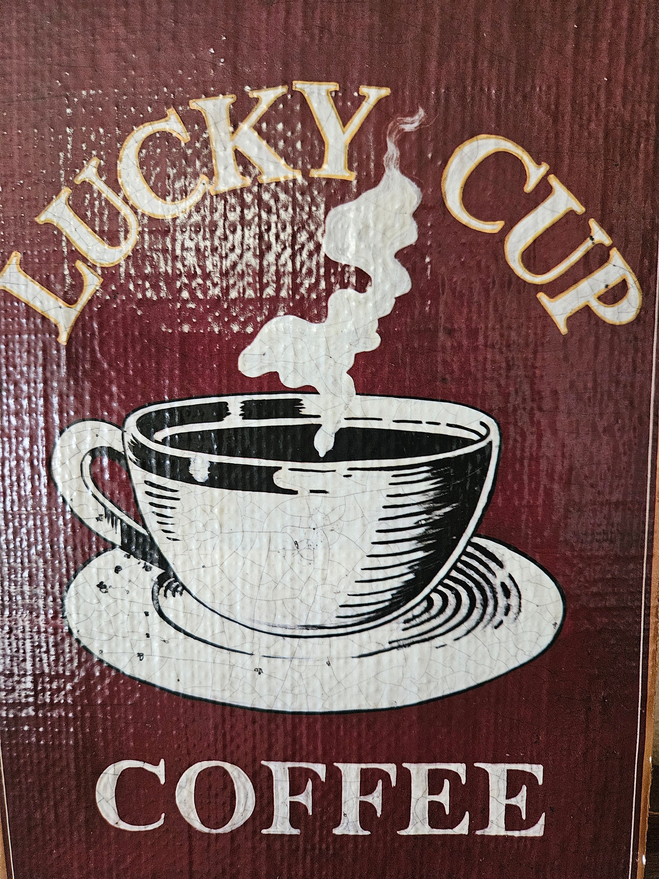 Vintage Small Lucky Cup Coffee Wall Sign on Burlap Backing - Etsy