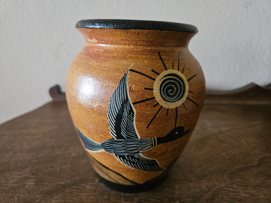 Vintage Hand Painted Mexican Pottery Vase - Etsy