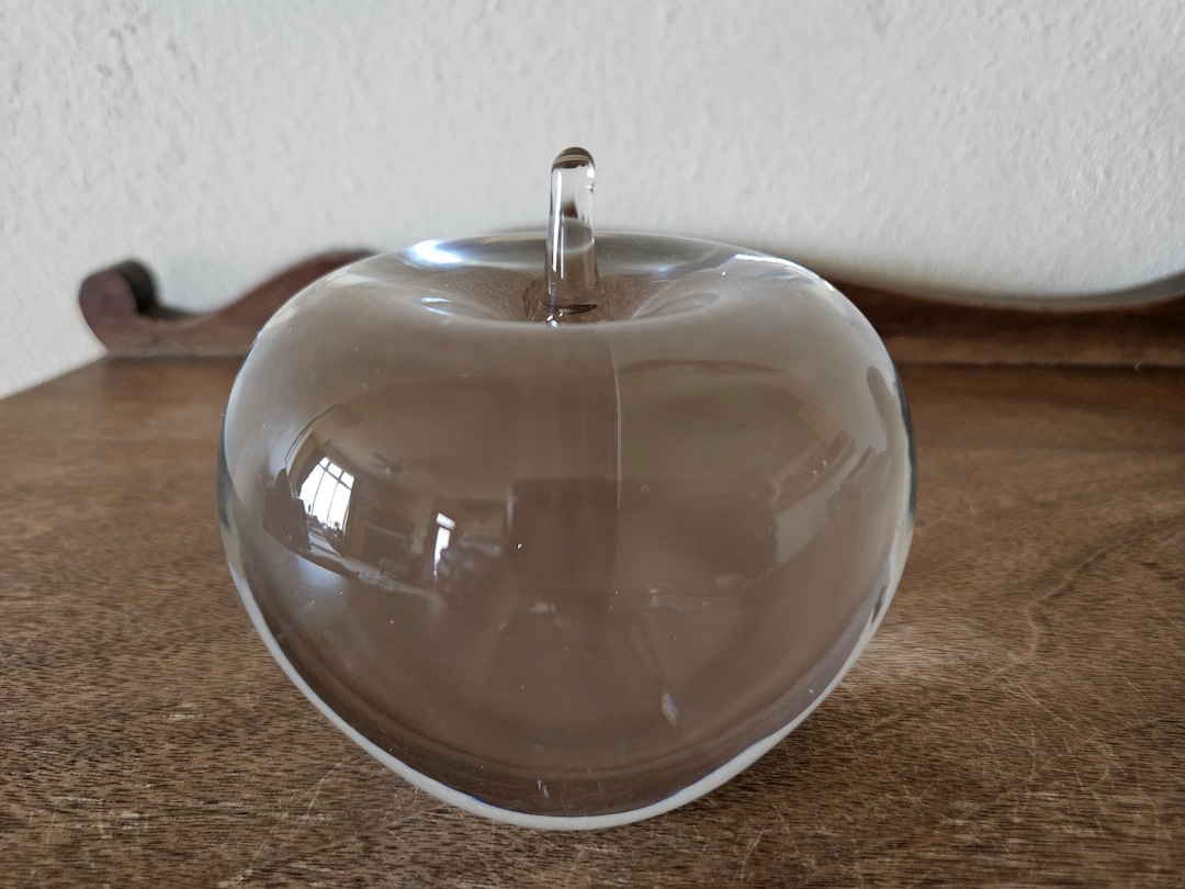 Vintage Art Glass Apple Paperweight, Clear Solid Glass - Etsy