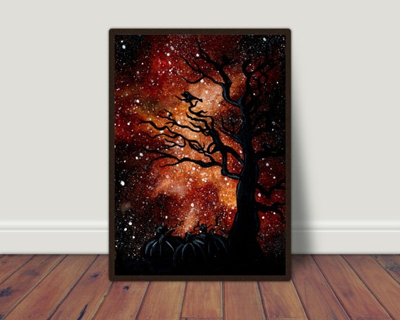 A4 Original Watercolour Halloween Print/ Original Galaxy Art | Etsy