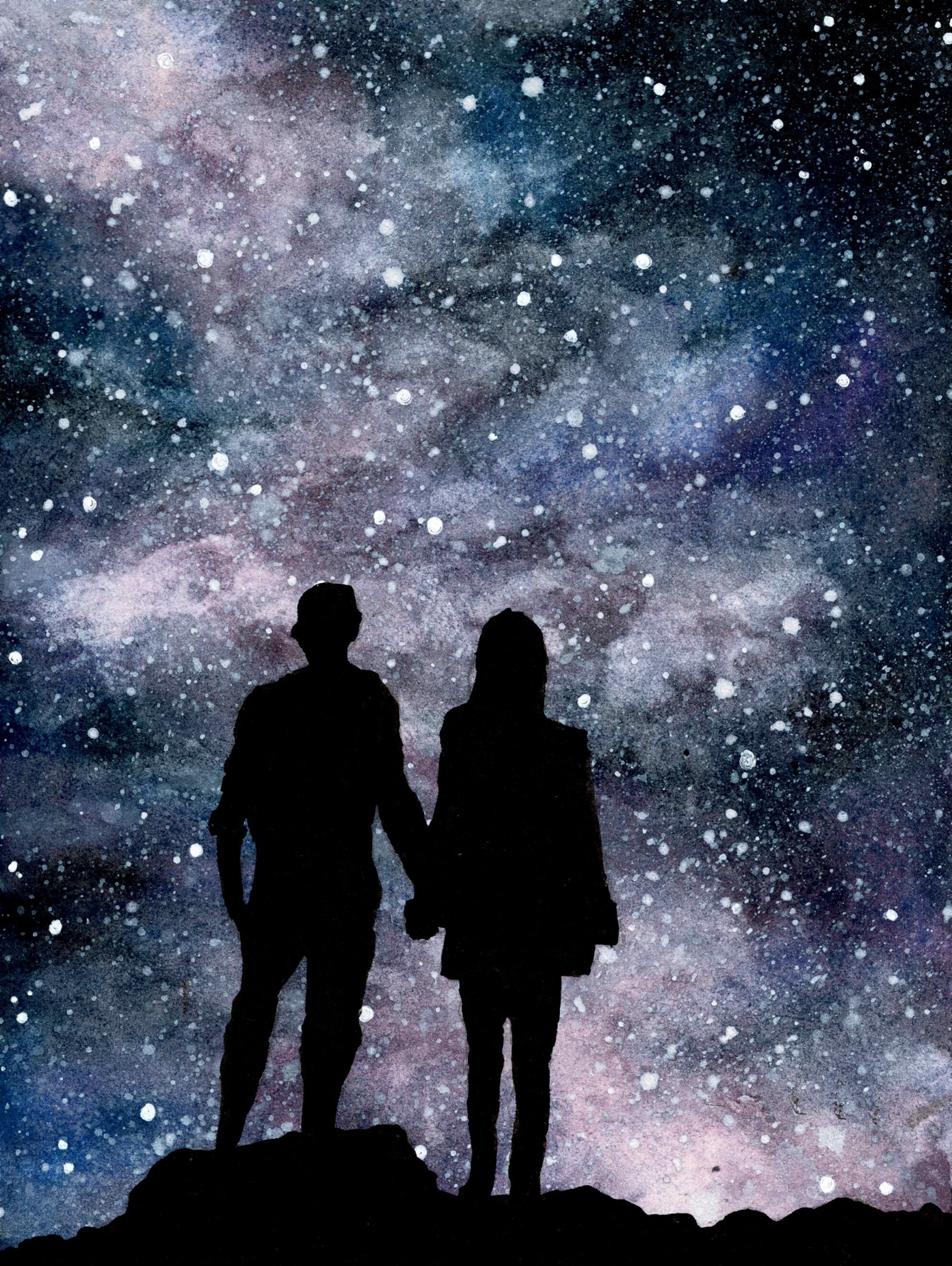 Valentine Print/a4 Original Watercolour Couple Print/ Original Galaxy ...
