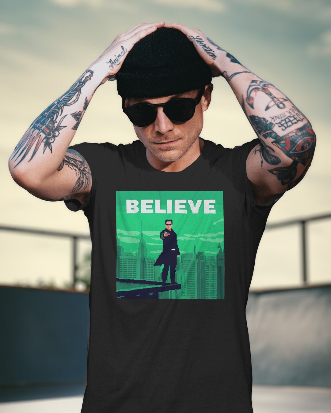 Matrix Neo Pixel Art T Shirt Pixel Art the Matrix Casual T Shirt Pop ...