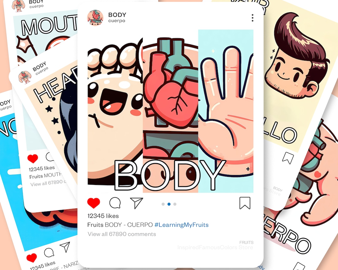 Bilingual Instagram Flashcards for Kids: Our Body - Etsy