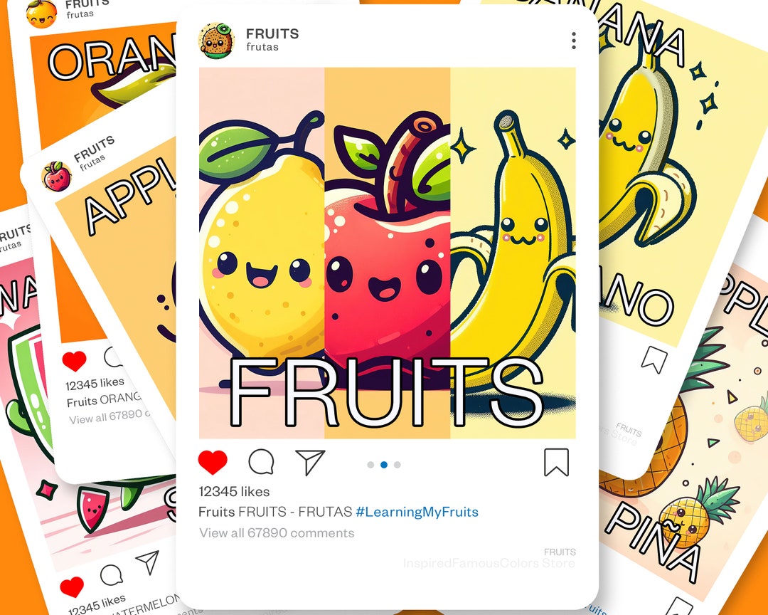 Bilingual Instagram Flashcards for Kids: Fruits - Etsy