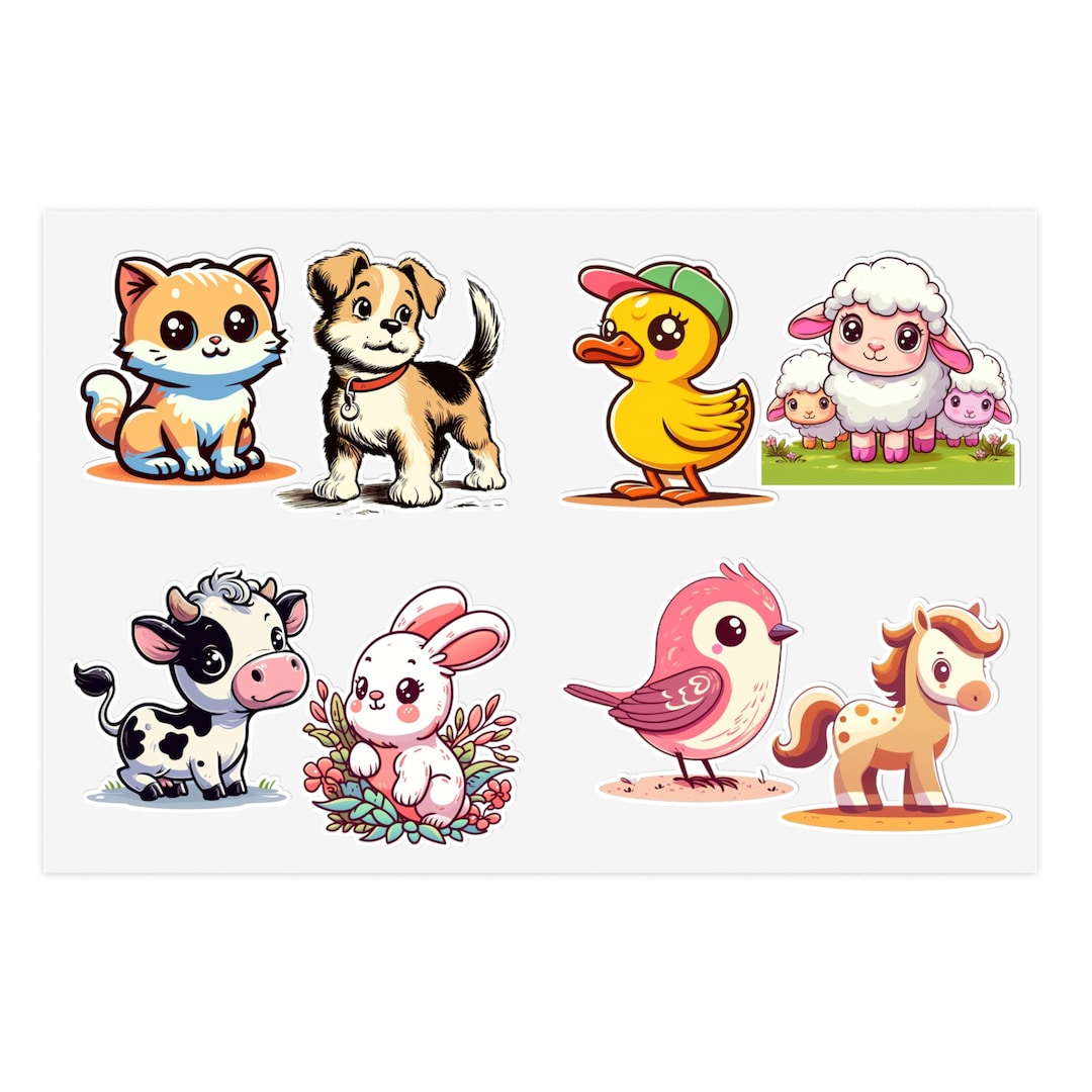 Adorable Animal Vinyl Sticker Sheets - Cats, Dogs, Horses, Ducks, Cows ...