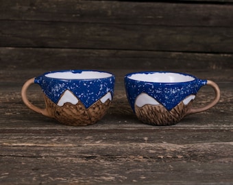 Set of Two Pottery Mountain Mugs Nature Ceramic Mug | Etsy