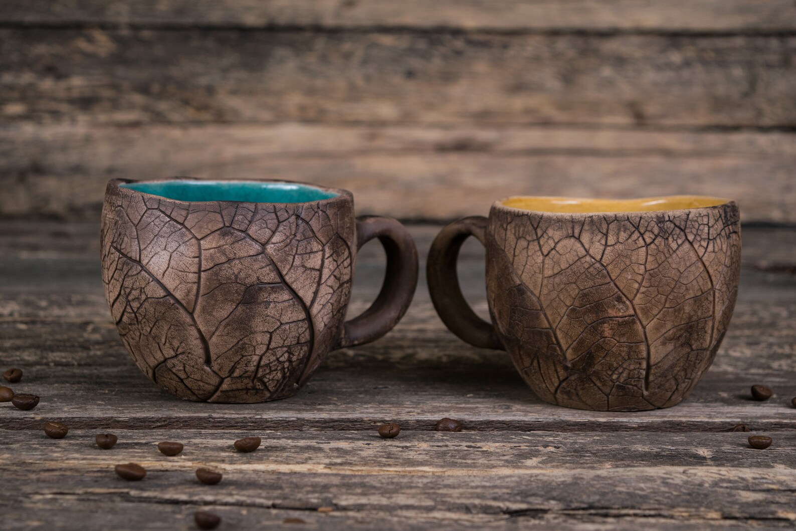 Set of two unique ceramic mugs Handmade pottery mugs with | Etsy