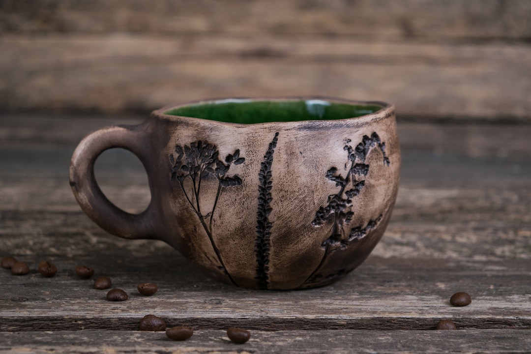 Ceramic Plant Mug || Unique Pottery Mug, Nature Ceramic Mug, Clay ...
