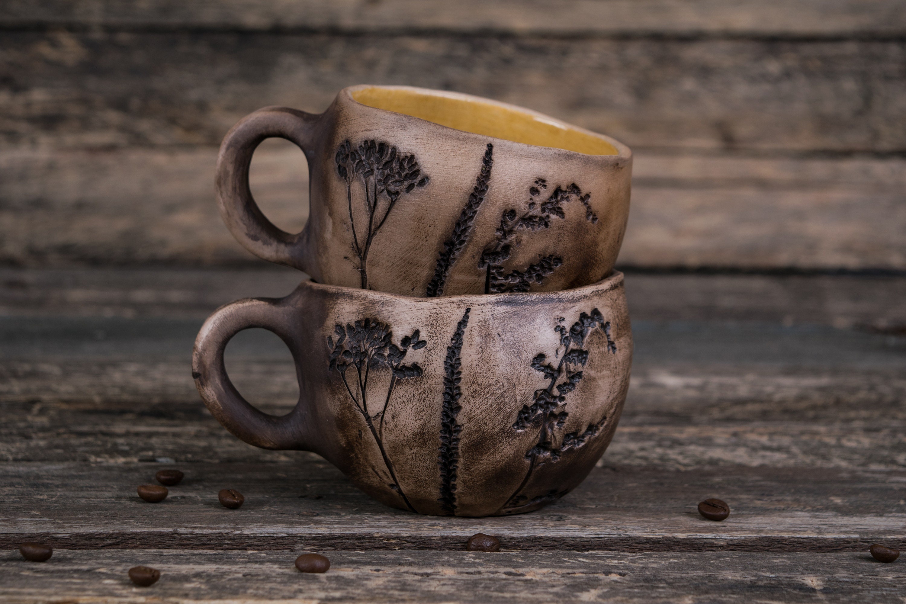 Two Mugs Set Clay Coffee Mugs Handmade Ceramic Mugs Unique | Etsy