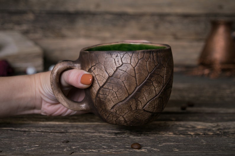 Handmade Ceramic Plant Mugs || 4 Pottery Mugs Set, Plant Imprint Mug ...