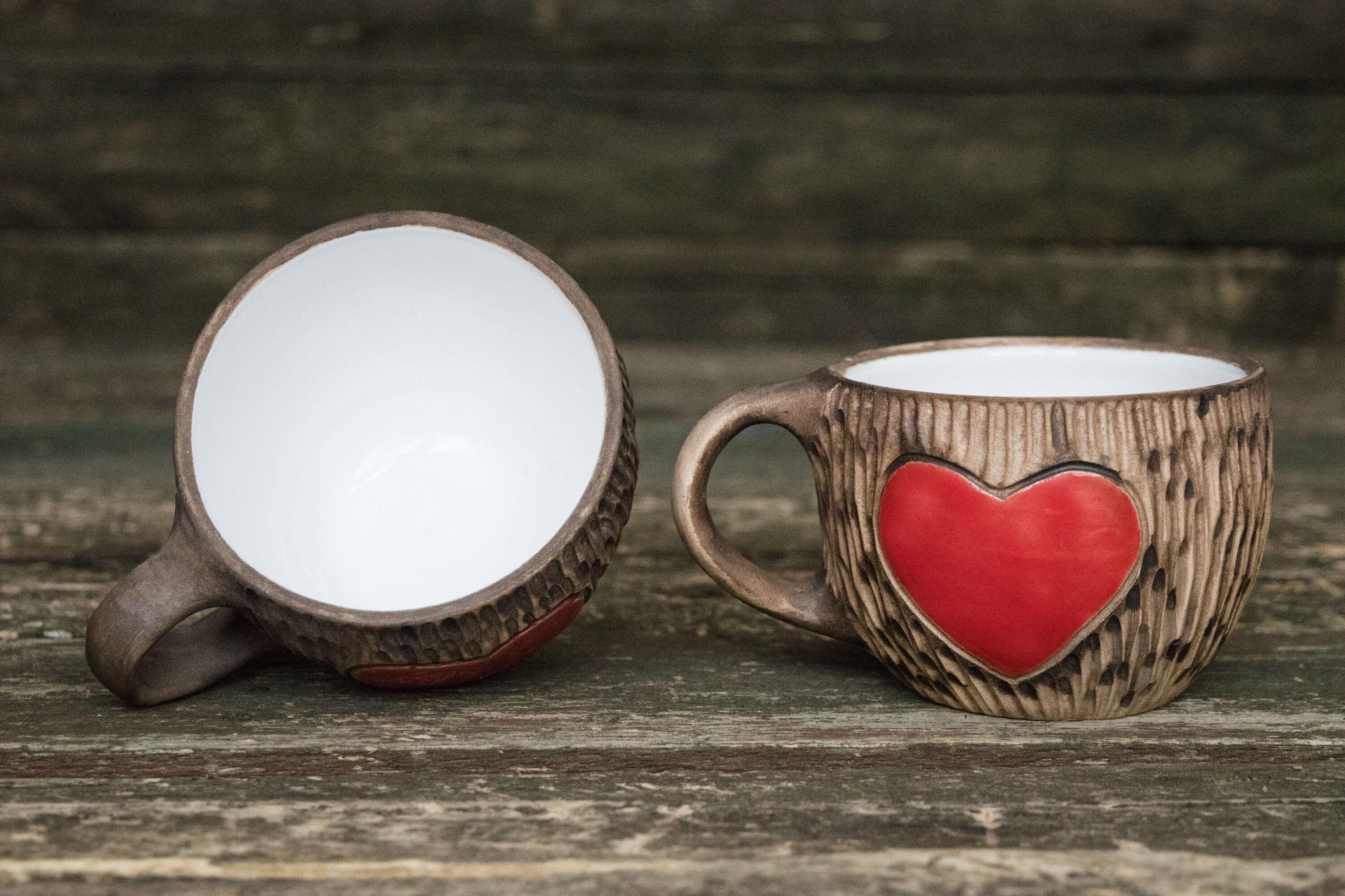 Two Heart Mugs || Handmade Ceramic Mug, Red Heart Mug, Love Coffee Mugs ...
