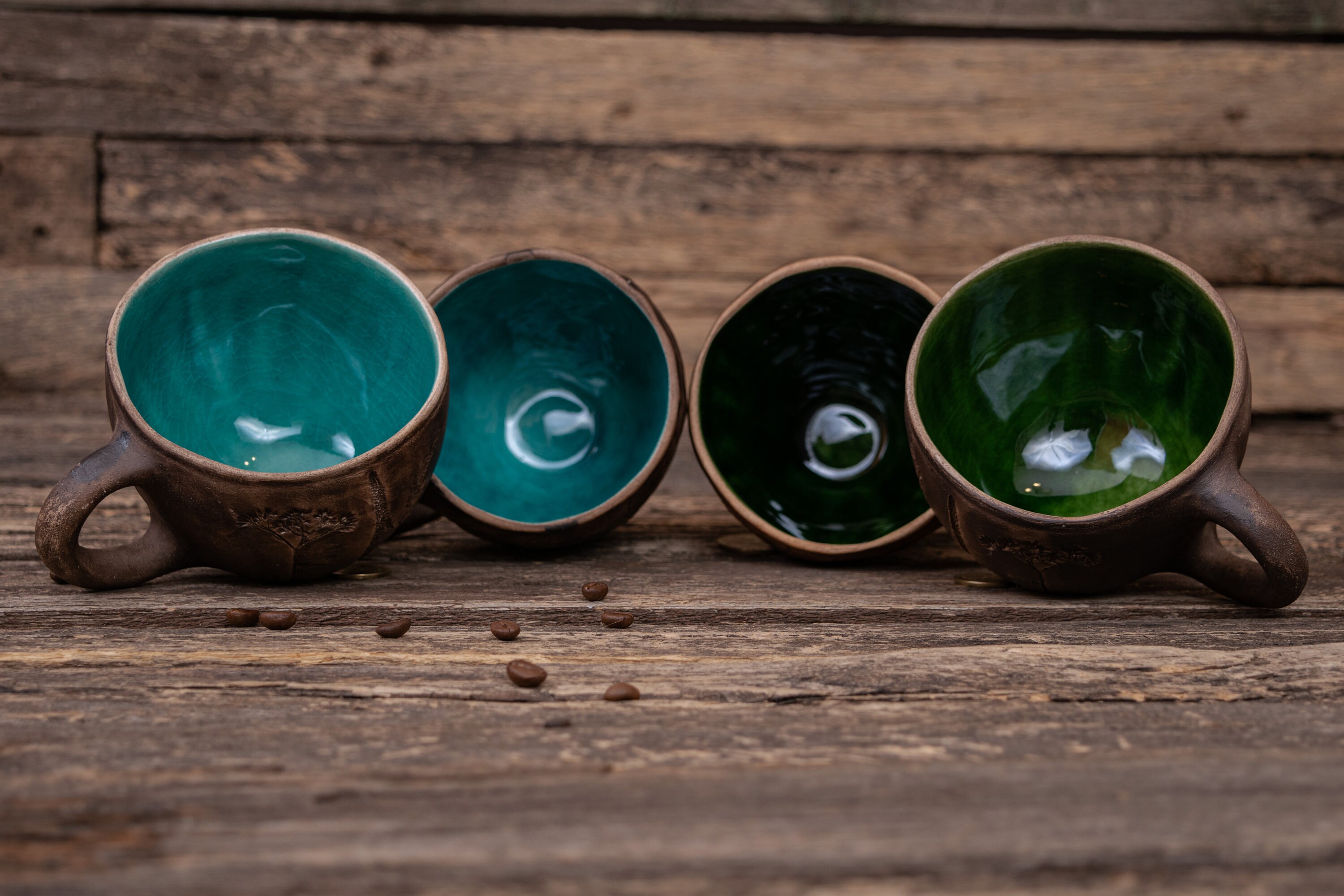 Handmade Ceramic Mugs Set || 4 Unique Pottery Coffee Mugs, Botanical ...