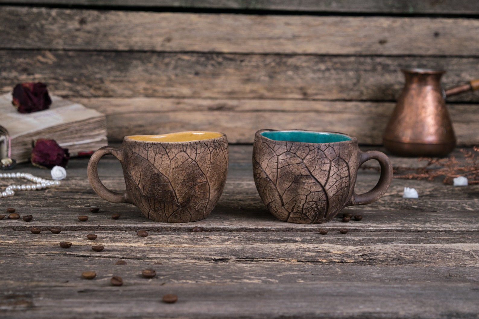 Set of two unique ceramic mugs Handmade pottery mugs with | Etsy